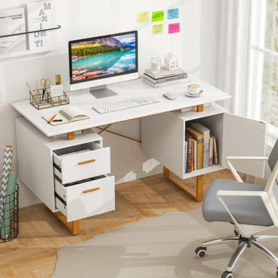 COSTWAY 2 Drawers Computer Desk Modern Vanity Table with Floating ...