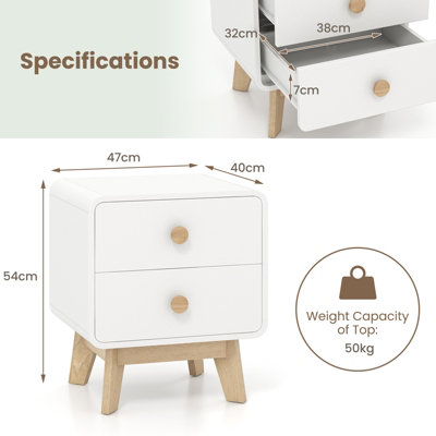 Costway 2 Drawers Nightstand Modern Bedside Table Living Room Wooden ...
