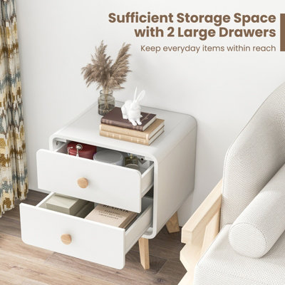 Costway 2 Drawers Nightstand Modern Bedside Table Living Room Wooden ...