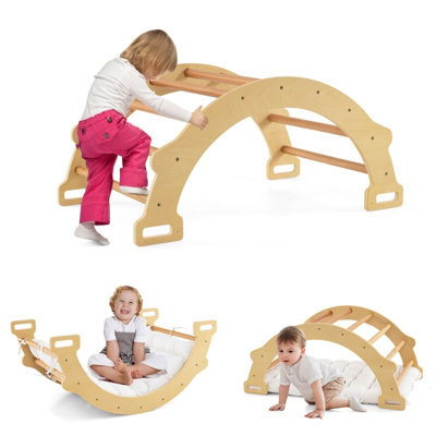 COSTWAY 2-in-1 Arch Rocker Double-Sided Climbing Arch Wooden Ladder ...