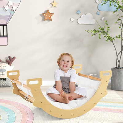 COSTWAY 2-in-1 Arch Rocker Double-Sided Climbing Arch Wooden Ladder ...