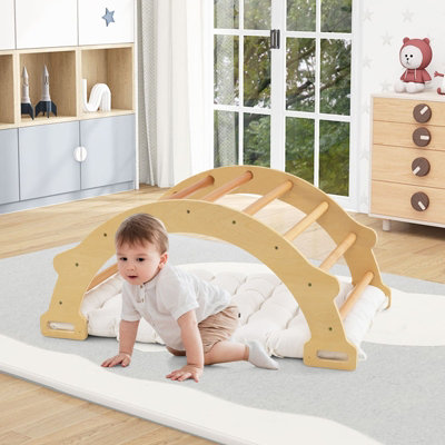 COSTWAY 2-in-1 Arch Rocker Double-Sided Climbing Arch Wooden Ladder ...