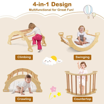 COSTWAY 2-in-1 Arch Rocker Double-Sided Climbing Arch Wooden Ladder ...