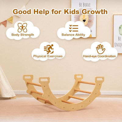 COSTWAY 2-in-1 Arch Rocker Double-Sided Climbing Arch Wooden Ladder ...