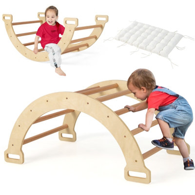 Costway 2-in-1 Arch Rocker Ladder Double-Sided Climbing Wooden W/ Soft ...