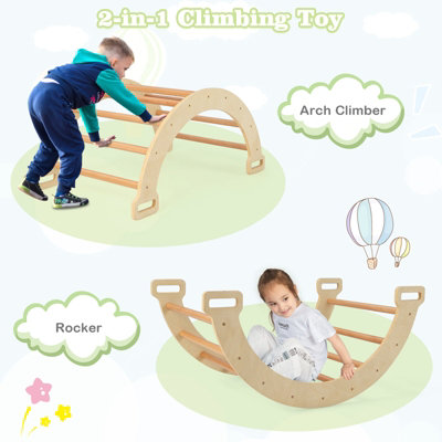 Costway 2-in-1 Arch Rocker Ladder Double-Sided Climbing Wooden W/ Soft ...