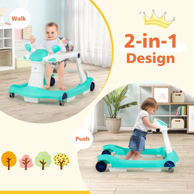 Costway 2-in-1 Baby Walker Foldable Activity Push Walker with ...