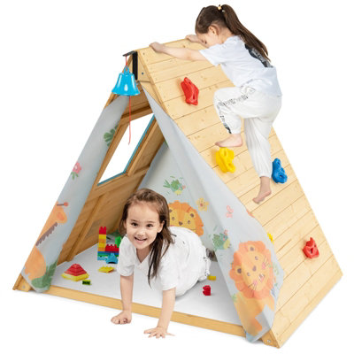 Buy Costway 2-in-1 Children Climbing Frame Kids Wooden Playhouse In ...