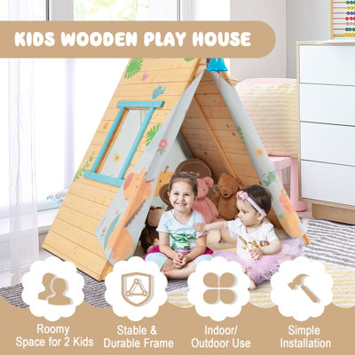 Buy Costway 2-in-1 Children Climbing Frame Kids Wooden Playhouse In ...
