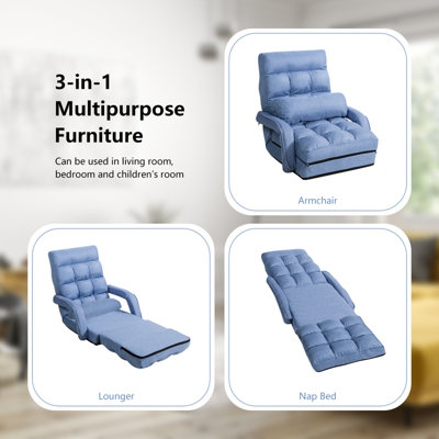 Costway 2 IN 1 Folding Lazy Sofa Lounger Floor Gaming Armchair Bed Recliner Adjustable