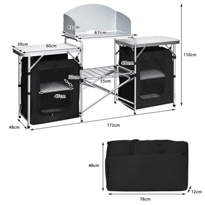 Costway 2 in 1 Folding Table Camping Kitchen Storage Aluminum Stand ...