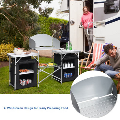 Costway 2 in 1 Folding Table Camping Kitchen Storage Aluminum Stand ...