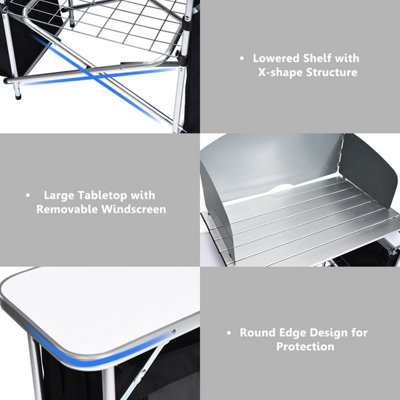 Costway 2 in 1 Folding Table Camping Kitchen Storage Aluminum Stand ...