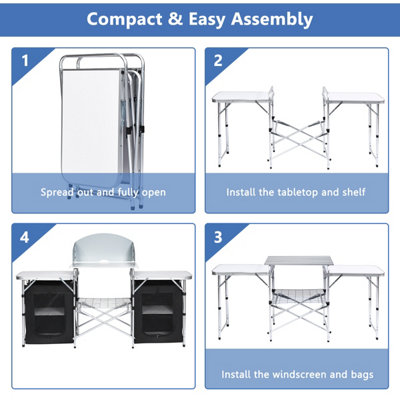 Costway 2 in 1 Folding Table Camping Kitchen Storage Aluminum Stand ...