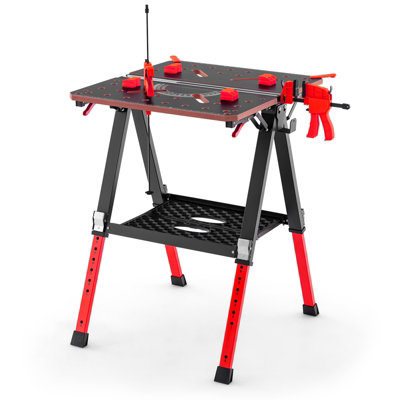 COSTWAY 2-in-1 Folding Work Table & Sawhorse 450 KG Max Load Workbench Red