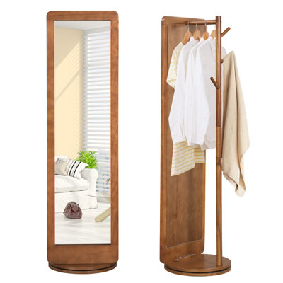 COSTWAY 2-IN-1 FREESTANDING DRESSING FULL BODY MIRROR COAT RACK WITH ...