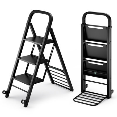 Costway 2-In-1 Hand Truck & Ladder Foldable 3-Step Ladder Heavy-duty ...