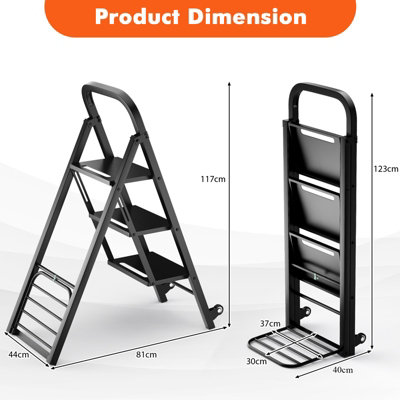 Costway 2-In-1 Hand Truck & Ladder Foldable 3-Step Ladder Heavy-duty ...