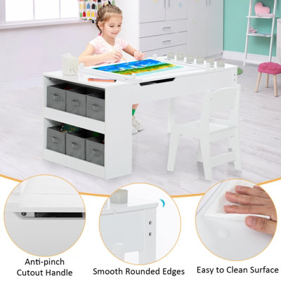 COSTWAY 2-in-1 Kids Art Table and Chairs Set Wooden Toddler Craft Easel ...