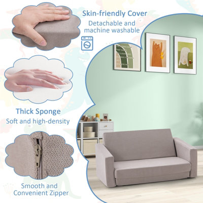 COSTWAY 2-IN-1 KIDS CONVERTIBLE COUCH CHILDREN FOLD OUT SOFA BED ...