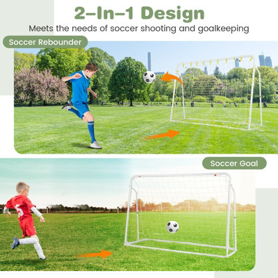 Costway 2-in-1 Kids Football Rebounder & Goal Angle-Adjustable Football ...