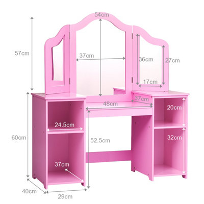Costway 2 In 1 Kids Vanity Table Children Dressing Table Set w/ Mirror ...