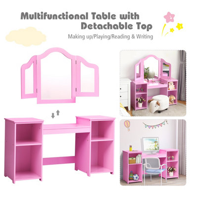 Costway 2 In 1 Kids Vanity Table Children Dressing Table Set w/ Mirror ...