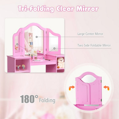 Costway 2 In 1 Kids Vanity Table Children Dressing Table Set w/ Mirror ...
