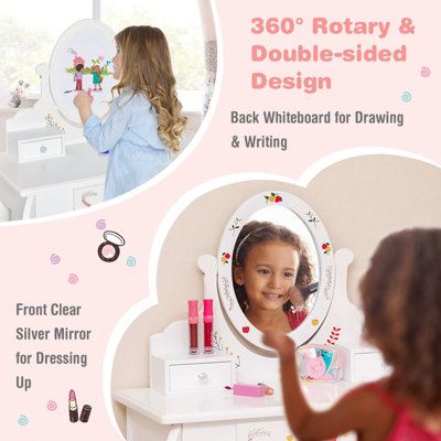 Costway 2 in 1 Toddler Kids Vanity Makeup Dressing Table Chair Set W Mirror