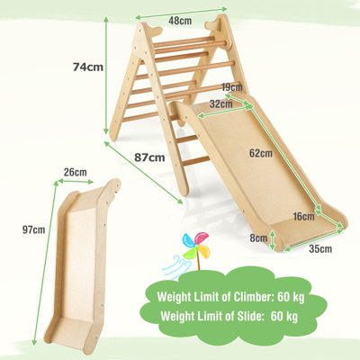Costway 2-in-1 Triangle Climbing Set Wooden Indoor Outdoor Climbing Toy ...
