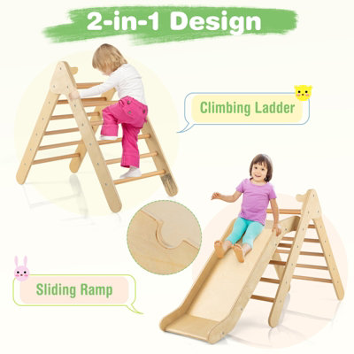 Costway 2-in-1 Triangle Climbing Set Wooden Indoor Outdoor Climbing Toy ...