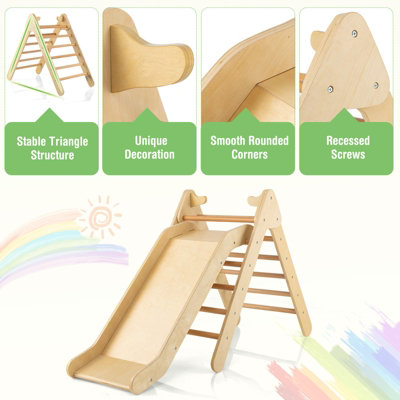 Costway 2-in-1 Triangle Climbing Set Wooden Indoor Outdoor Climbing Toy ...