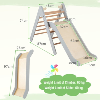 Costway 2-in-1 Triangle Climbing Set Wooden Indoor Outdoor Climbing Toy ...