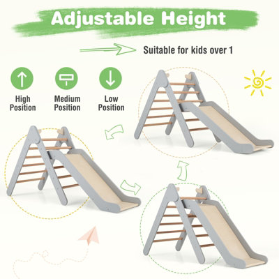 Costway 2-in-1 Triangle Climbing Set Wooden Indoor Outdoor Climbing Toy ...