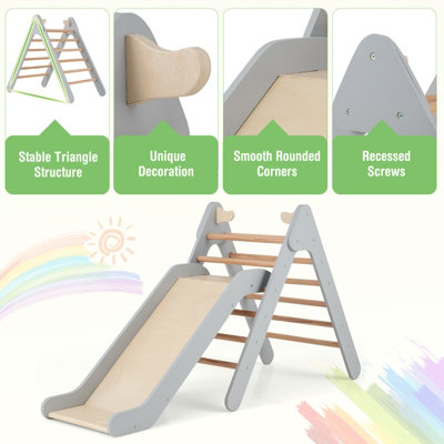 Costway 2-in-1 Triangle Climbing Set Wooden Indoor Outdoor Climbing Toy ...