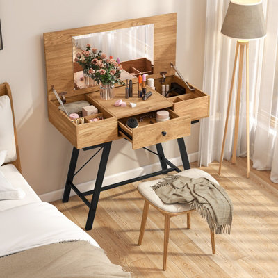 COSTWAY 2-in-1 Vanity Desk Flip Top Vanity Table with Mirror & Charging ...