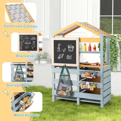 COSTWAY 2 in 1 Wooden Mud Kitchen Outdoor Play Kitchen & Grocery Store ...