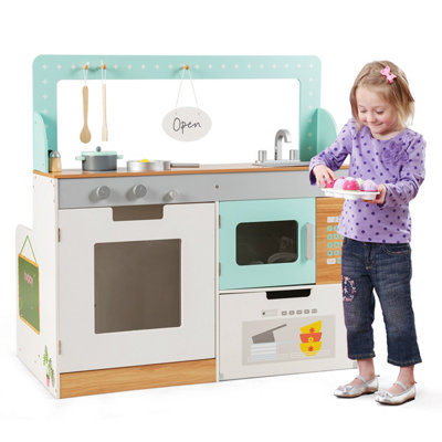 Costway 2 in1 Wooden Kids Play Kitchen Diner Role Play Pretend Set Toy Boys Girls