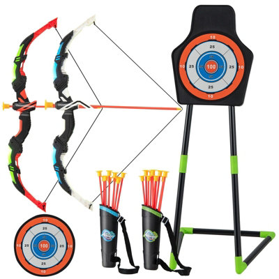 COSTWAY 2-Pack Bow Arrow Set for Kids LED Light Up Archery Toy Set w ...