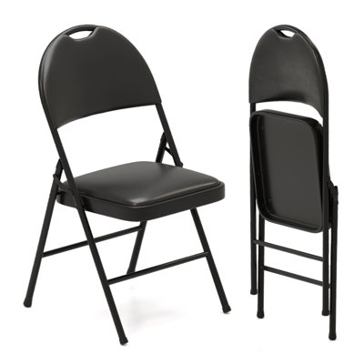 Costway 2 Pack Folding Chairs Padded Party Chairs w/ Carry Handle-Black