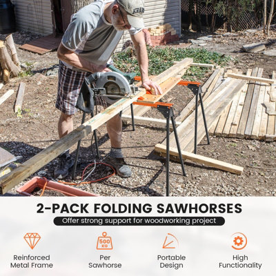Costway 2 Pack Folding Saw Horses Compact Tools Heavy-duty Work Table w ...