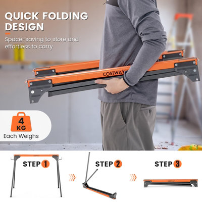 Costway 2 Pack Folding Saw Horses Compact Tools Heavy-duty Work Table w ...