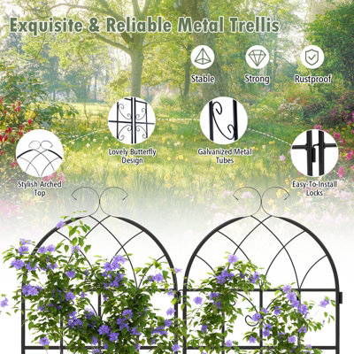 Costway 2 Pack Metal Garden Fence Trellis 180 x 50 cm Wire Lattice Grid ...