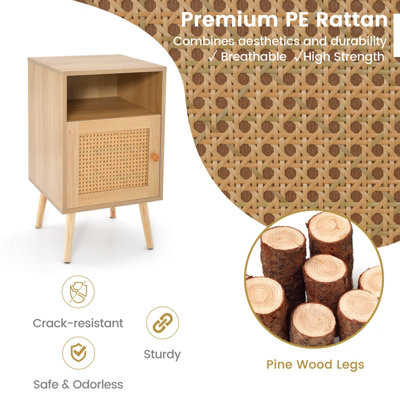Costway 2 Pack Rattan Nightstand Bedside Table Wooden End Table w ...