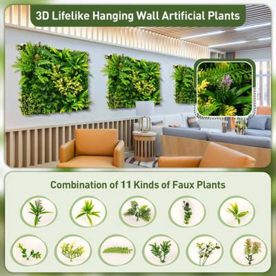 COSTWAY 2 Pack Square Artificial Foliage Wall 50 x 50 cm 3D Hanging Greenery Hedge