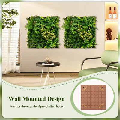 COSTWAY 2 Pack Square Artificial Foliage Wall 50 x 50 cm 3D Hanging ...