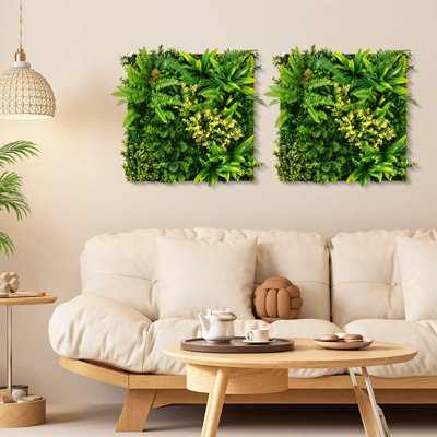COSTWAY 2 Pack Square Artificial Foliage Wall 50 x 50 cm 3D Hanging Greenery Hedge