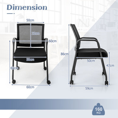 COSTWAY 2 PCS OFFICE GUEST CHAIRS ON WHEELS MESH BACK RECEPTION CHAIR