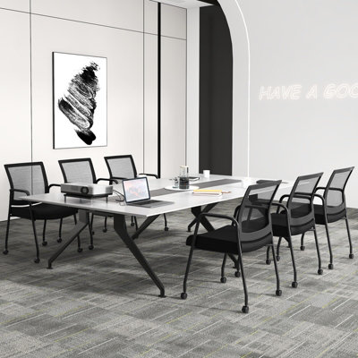COSTWAY 2 PCS OFFICE GUEST CHAIRS ON WHEELS MESH BACK RECEPTION CHAIR