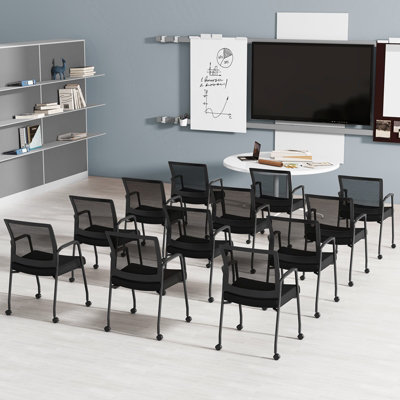 COSTWAY 2 PCS OFFICE GUEST CHAIRS ON WHEELS MESH BACK RECEPTION CHAIR